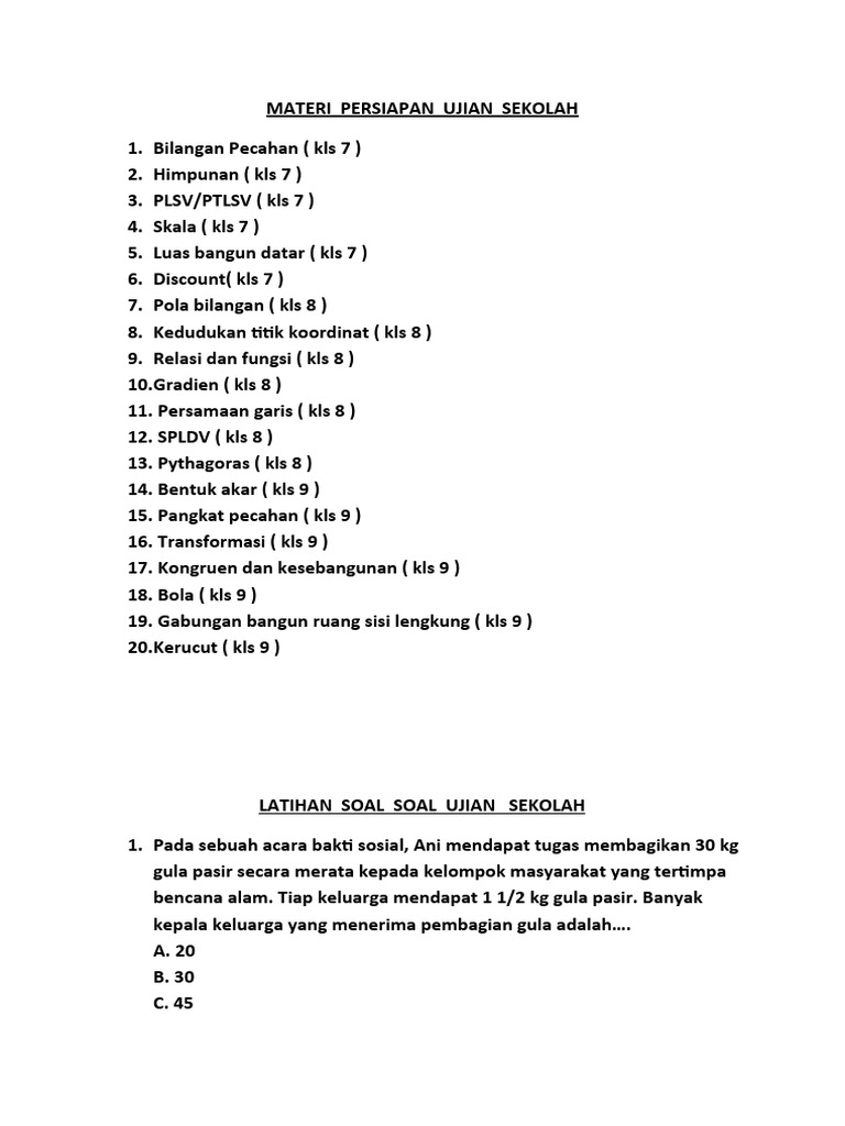 Materi Persiapan Ujian Sekolah | PDF