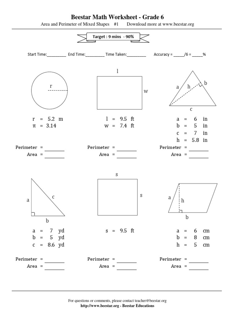 Grade 6 Geometry Area Perimeter Mixed Shape 01 | PDF
