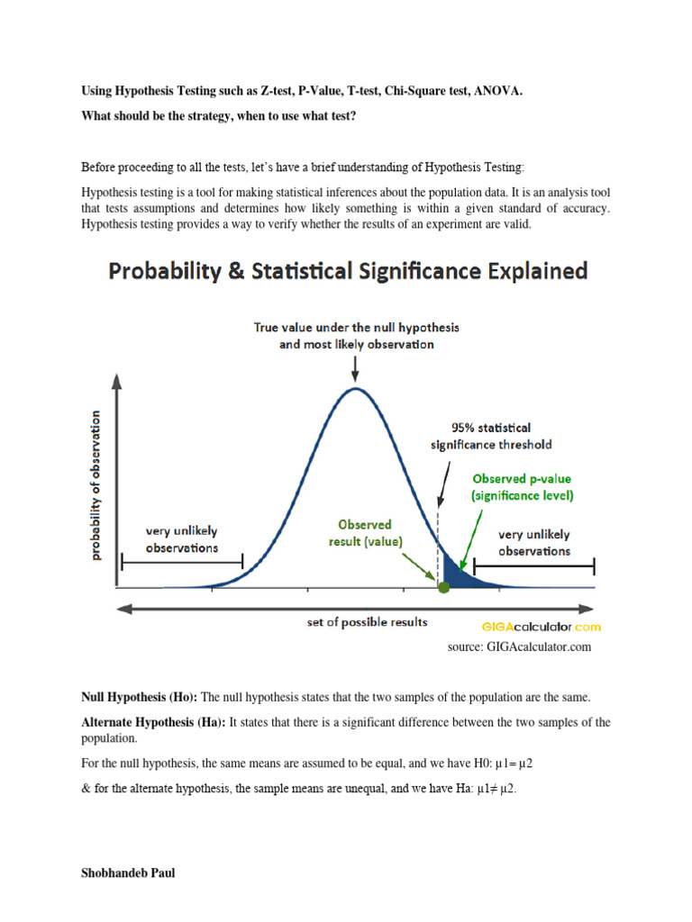 Hypothesis Testing 15pages Pdf P Value Statistical Hypothesis Testing