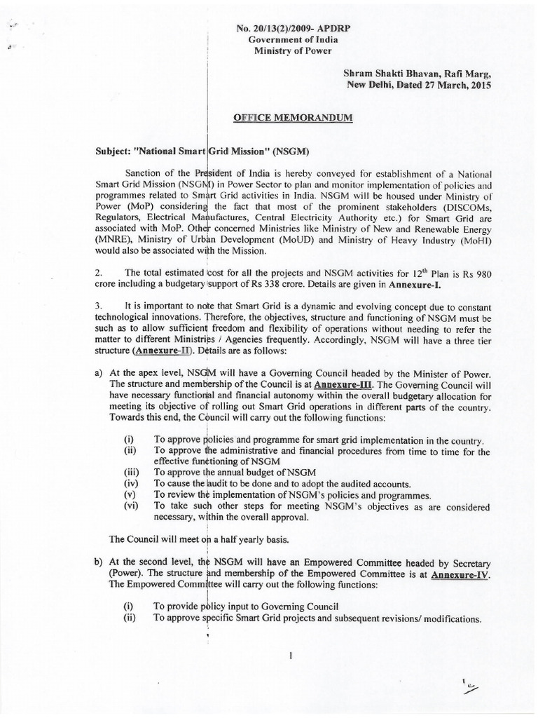 National Smart Grid Mission OM | PDF