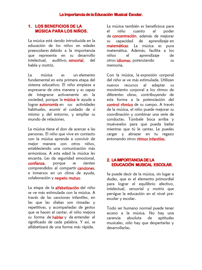 L 4 - Importancia de la Educación Musical Escolar | PDF