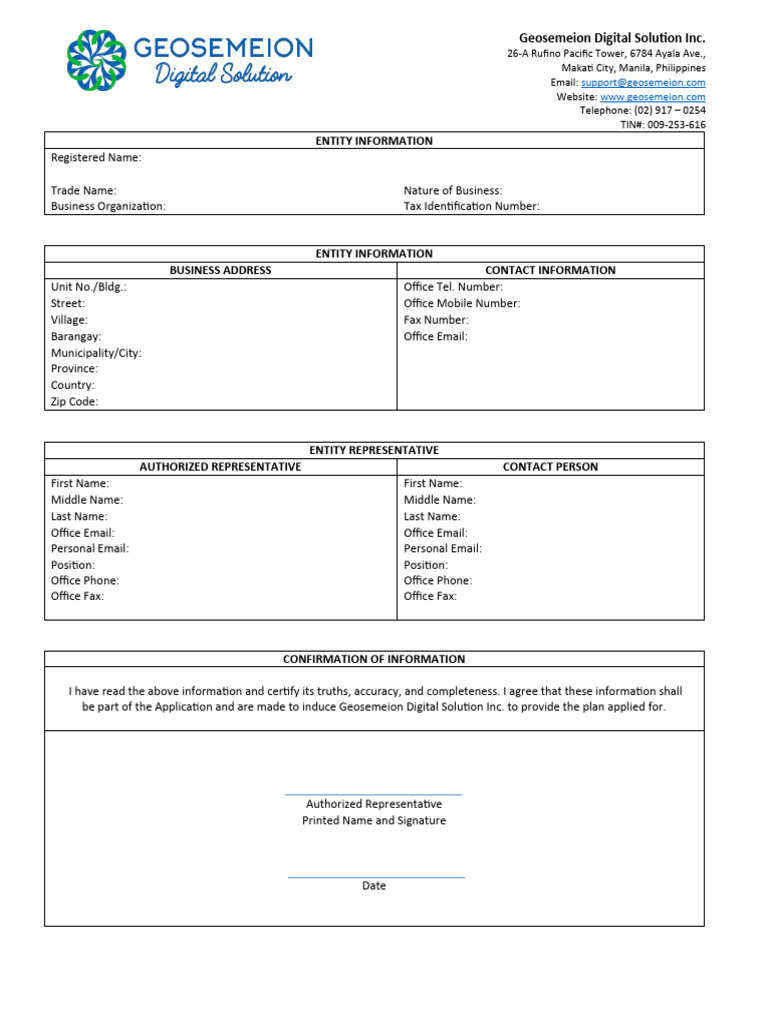 Entity Info Sheet | PDF