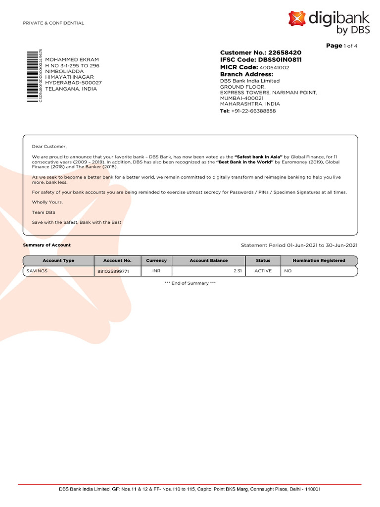 DBS Bank Statement | PDF | Service Industries | Money