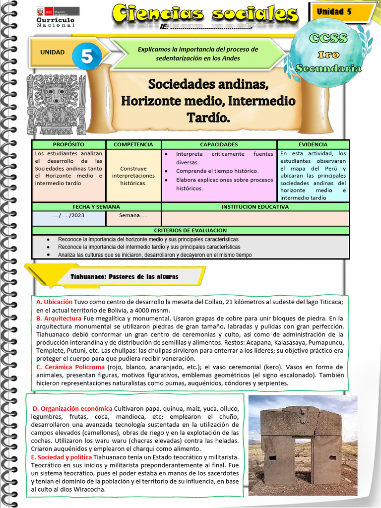 Ficha de Actividad CCSS 1°-Semana 5 | PDF | Ciencias sociales | Historia