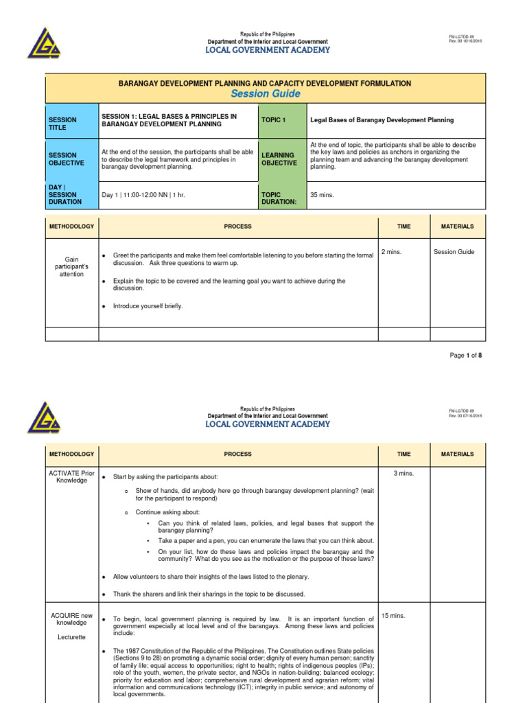 Barangay Development Planning Guide | PDF