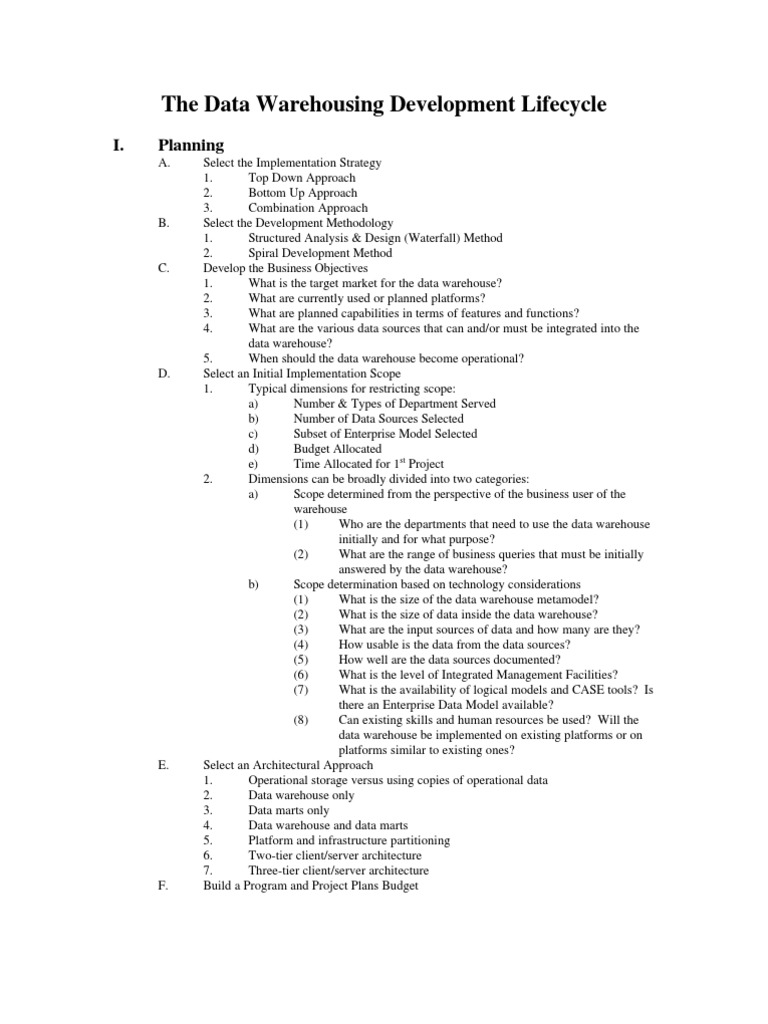 The Data Warehousing Development Lifecycle | Download Free PDF | Data ...
