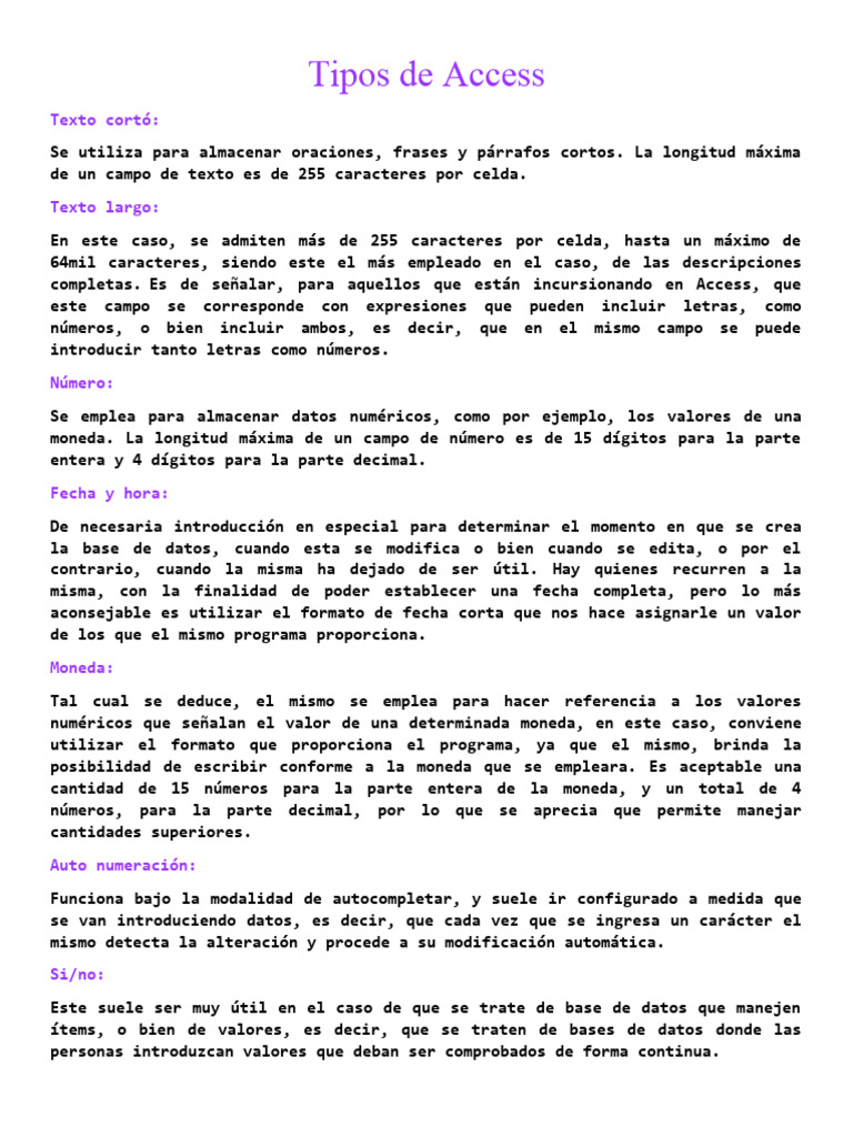 Tipos de Access | Descargar gratis PDF | Hipervínculo | Bases de datos