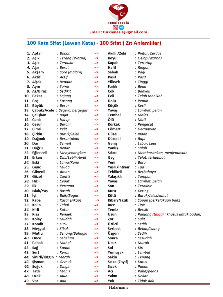 100 Kata Sifat-100 Sıfat | PDF