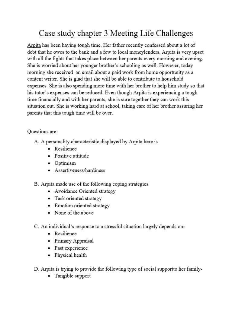 Case study chapter 3 Meeting Life Challenges | PDF