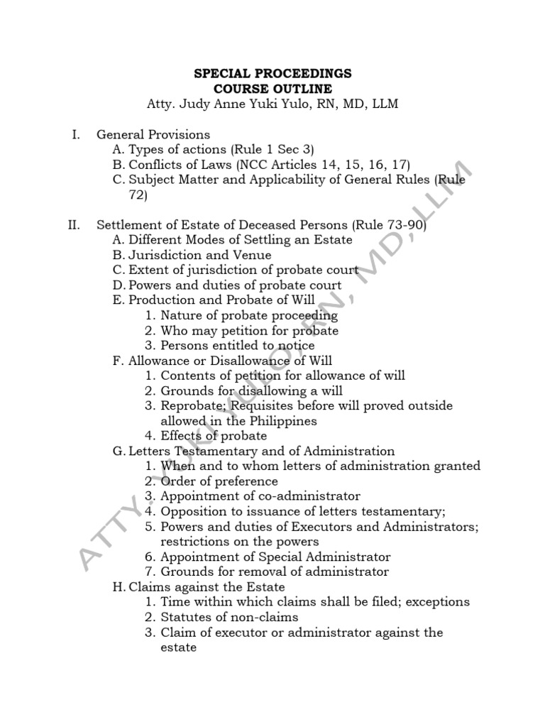 Special Proceedings Atty Yulo Syllabus | Download Free PDF | Probate ...