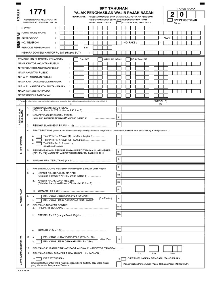 Formulir Excel SPT Tahunan PPH Badan - 1771 | PDF