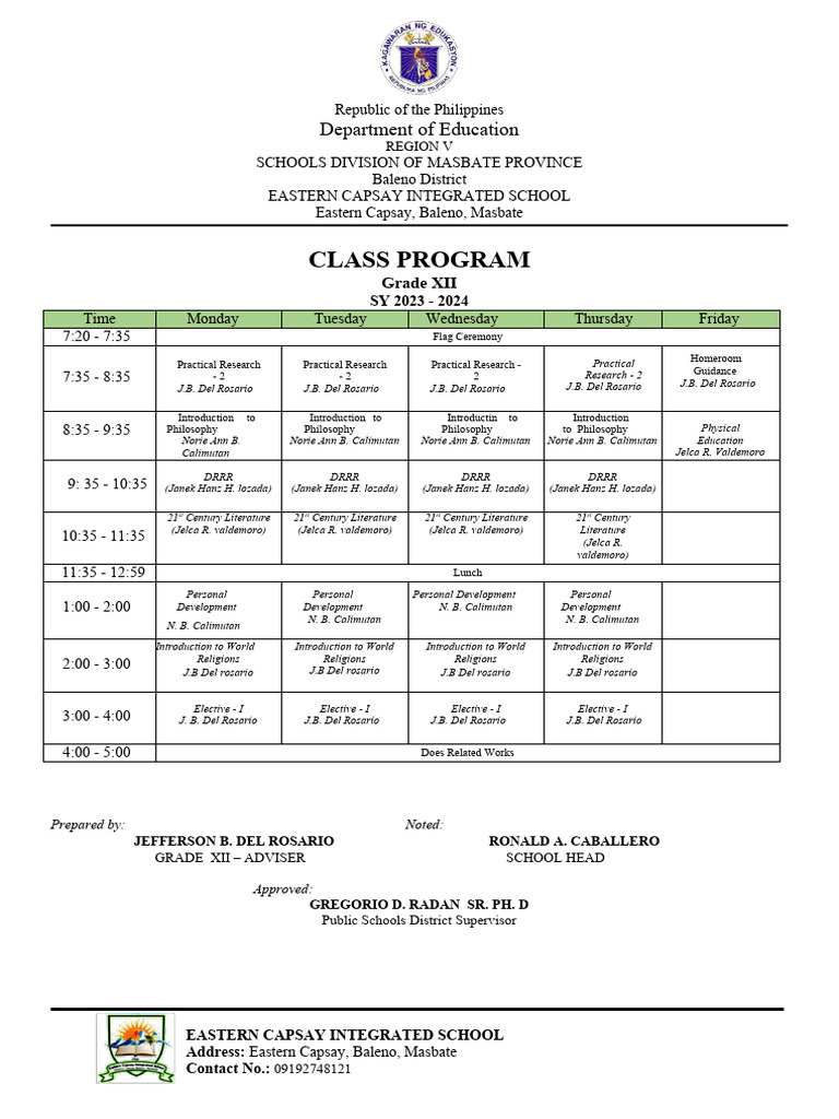 Class Program S.Y 2023 - 2024 | PDF