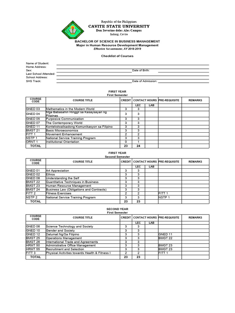 Checklist of Courses BM Students | Download Free PDF | Marketing ...