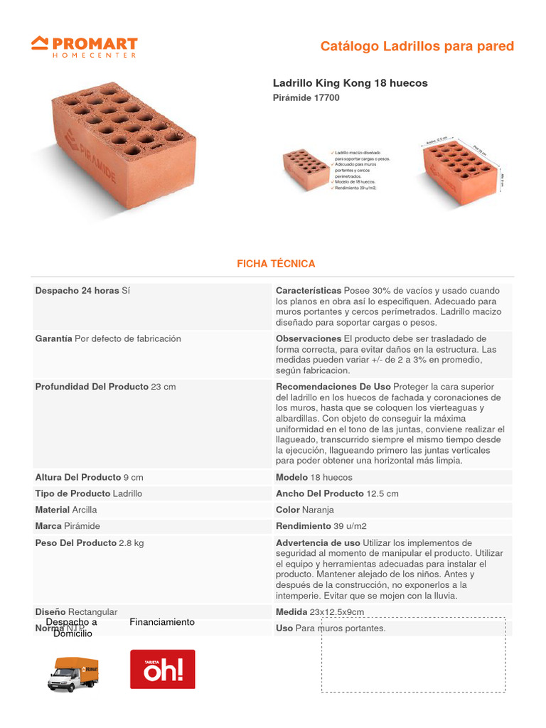 Ficha Tecnica de Ladrillo | PDF | Ladrillo | Ingeniería de Edificación