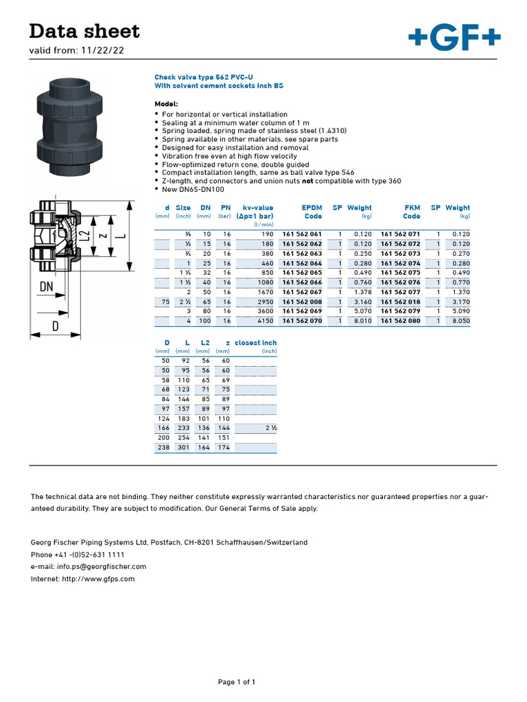PVC Check Valve Data Sheet | PDF