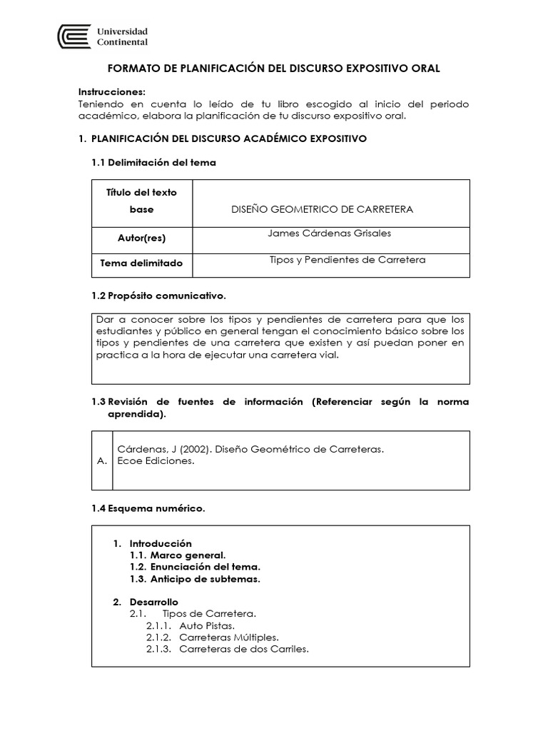 Formato de Planificación Del Discurso Expositivo Oral (7) 2023-20 | PDF