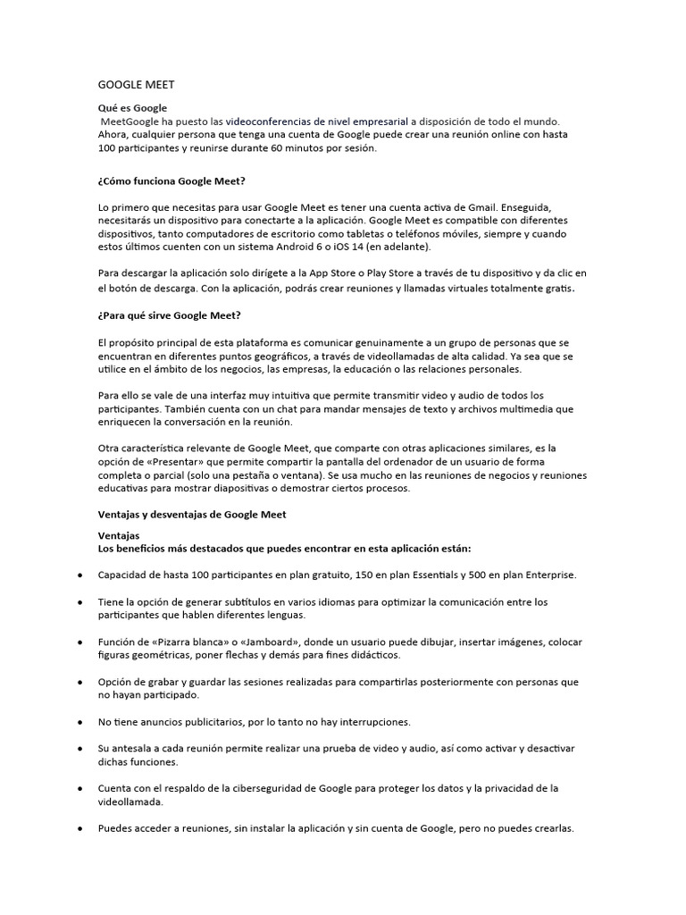 Google Meet Tic S | PDF | Aplicación movil | Videotelefonía