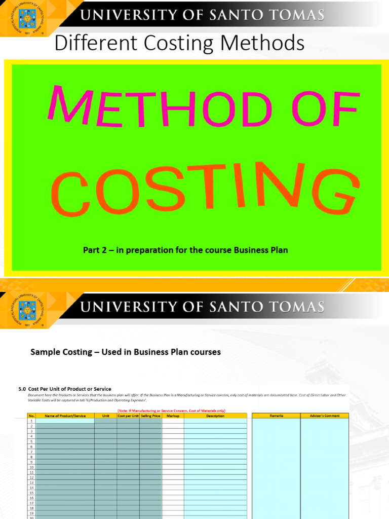 Business Plan Costing Methods Guide | PDF