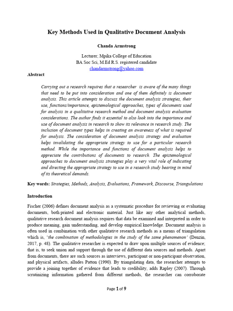 Article Project Key Methods Used in Qualitative Document Analysis | PDF ...