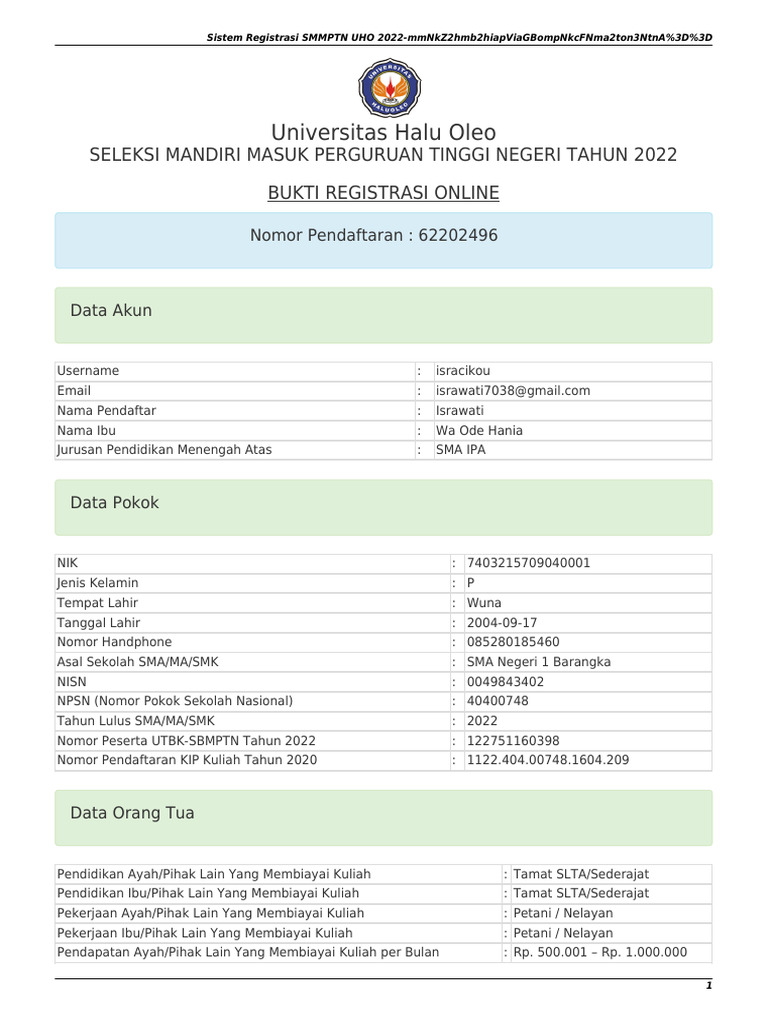 SMMPTN Uho 2022 Israwati | PDF