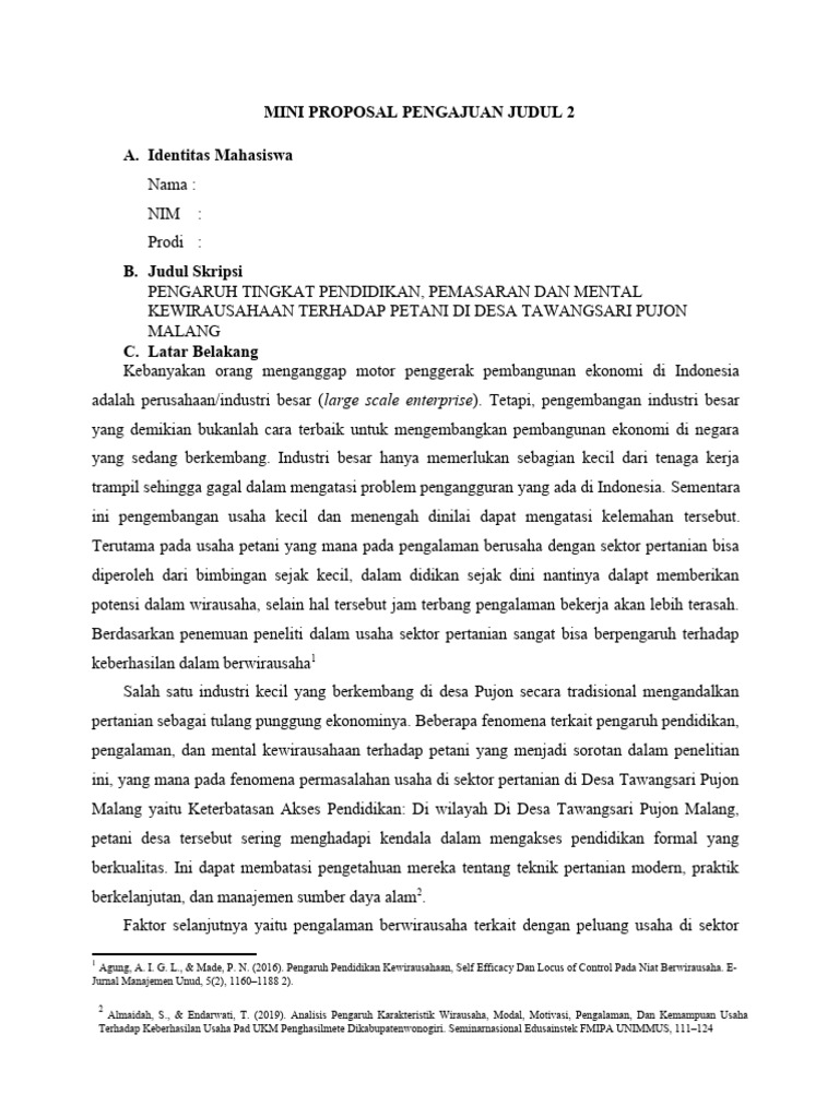 Mini Proposal Pengajuan Judul | PDF | Karier & Perkembangan ...