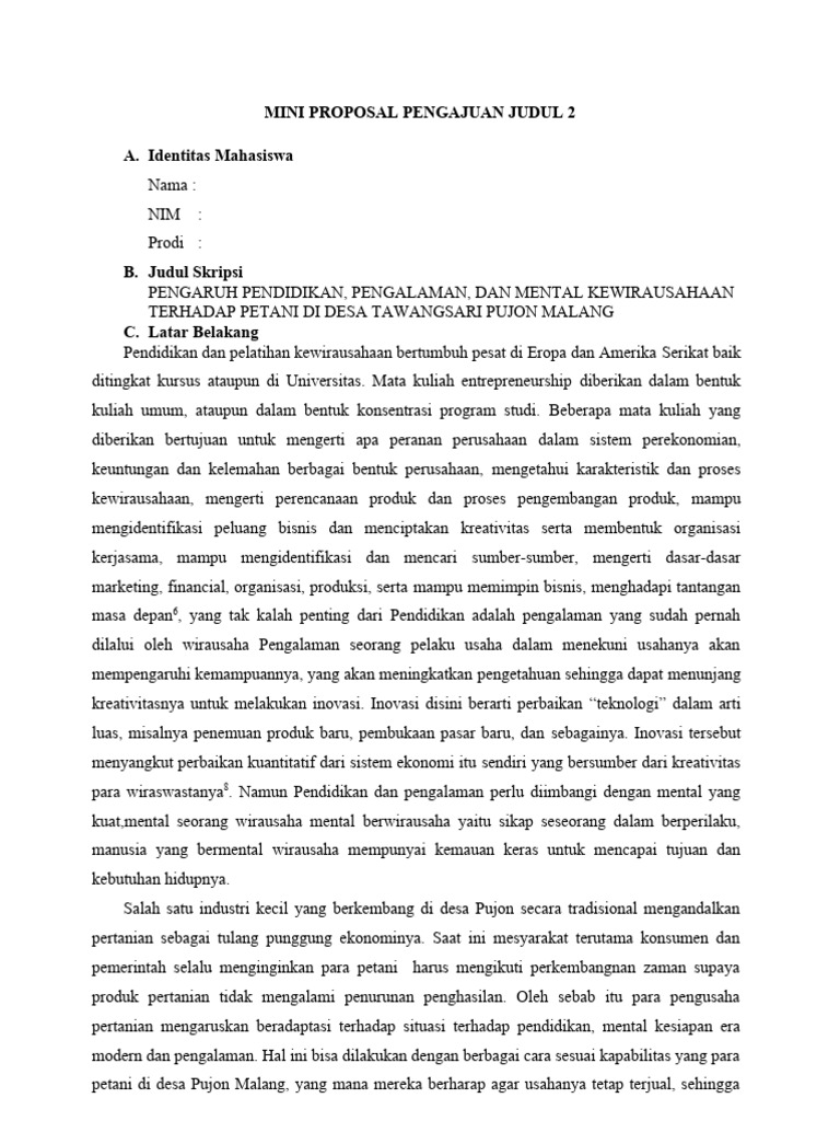 Mini Proposal Pengajuan Judul | PDF