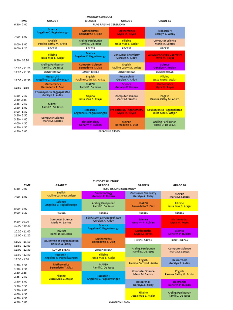 Class Schedule Sy 2023 2024 | PDF