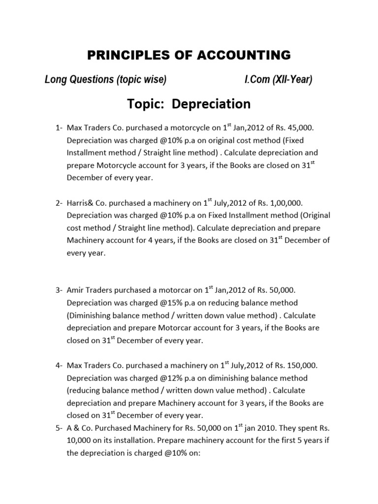 Accounting Long Questions II Year | PDF | Depreciation | Expense