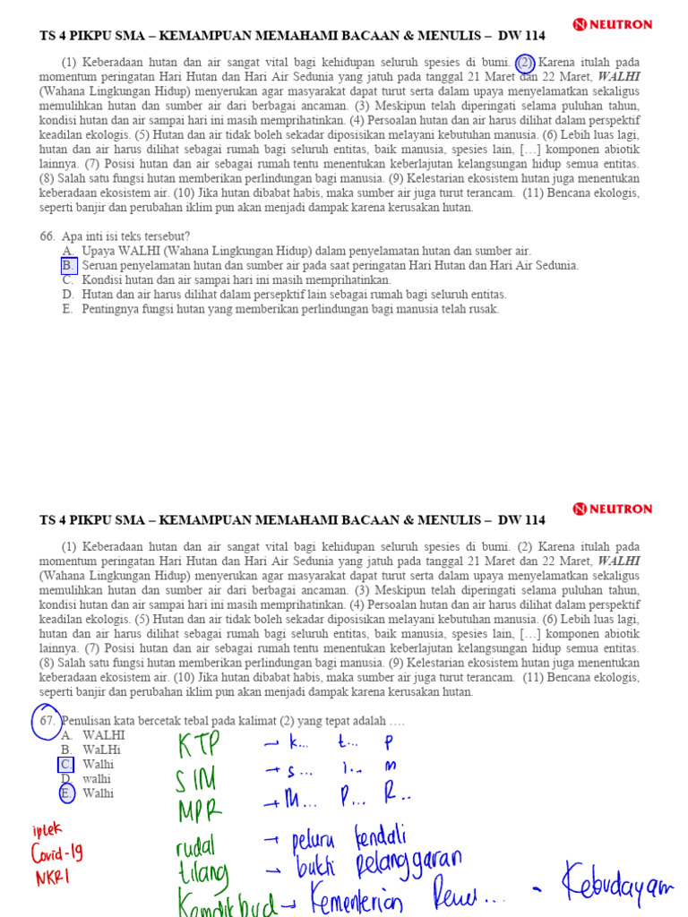 DW114-TS4 PIKPU SMA-Kemampuan Memahami Bacaan Dan Menulis | PDF