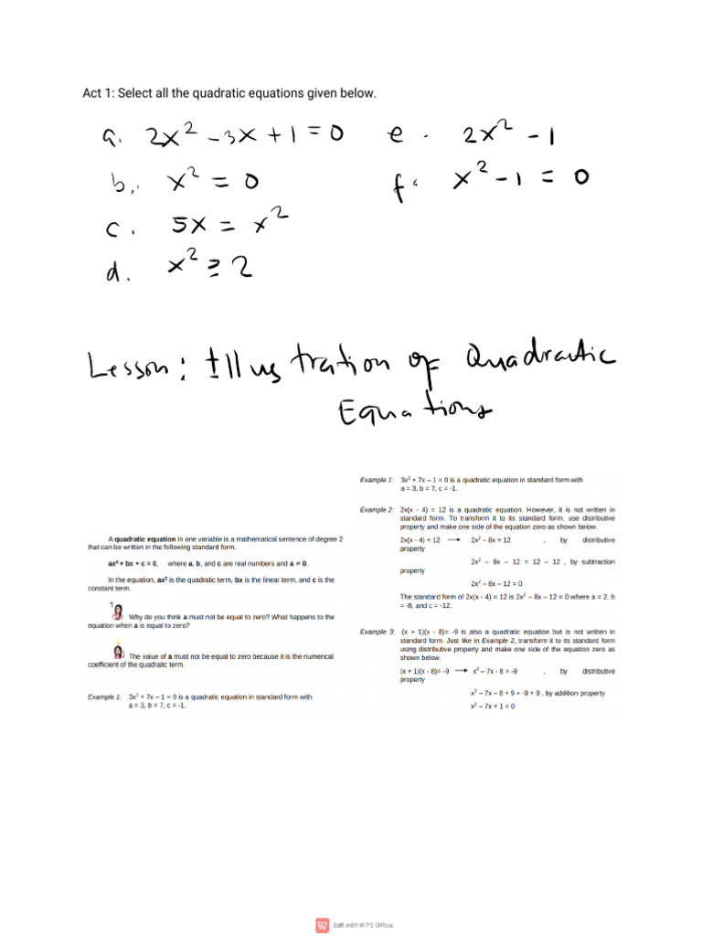 Act 1 WPS Office Math Cot Illustration o Qe | PDF