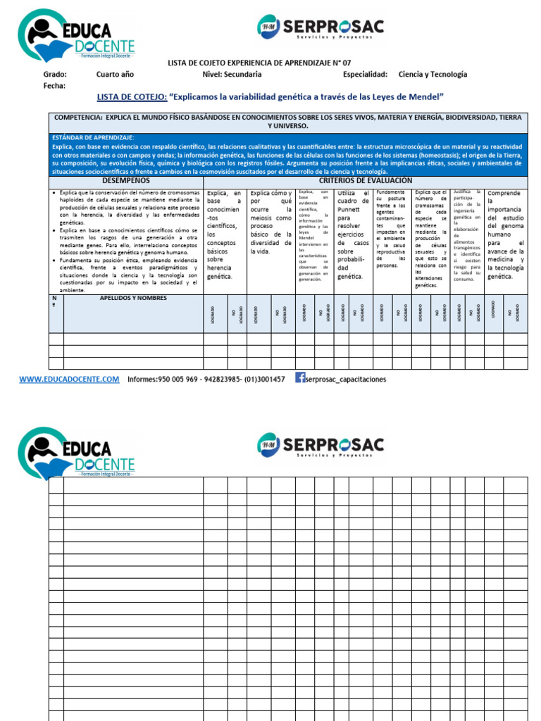 Lista de Cotejo Exp7 EXPLICA Ciencia y Tecnología 4° | PDF