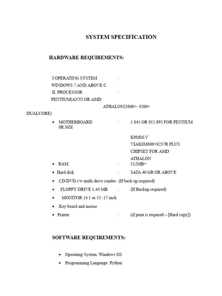 System Specification | PDF