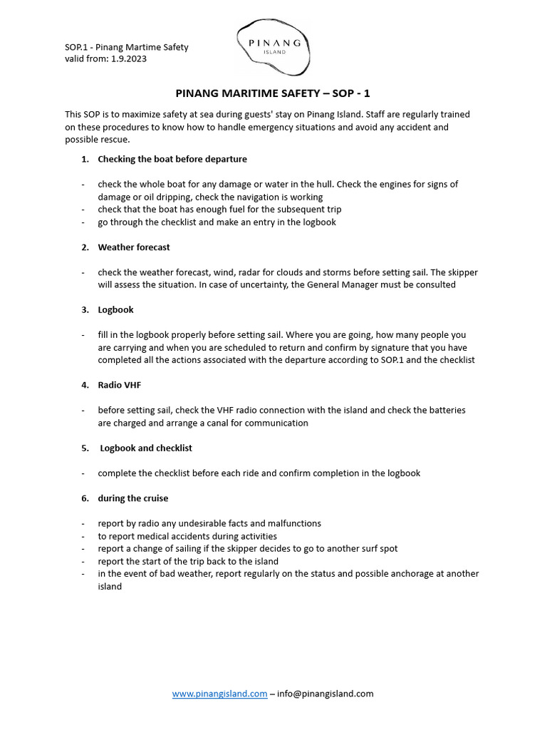 SOP Maritime Safety Pinang | PDF | Radio | Water Transport