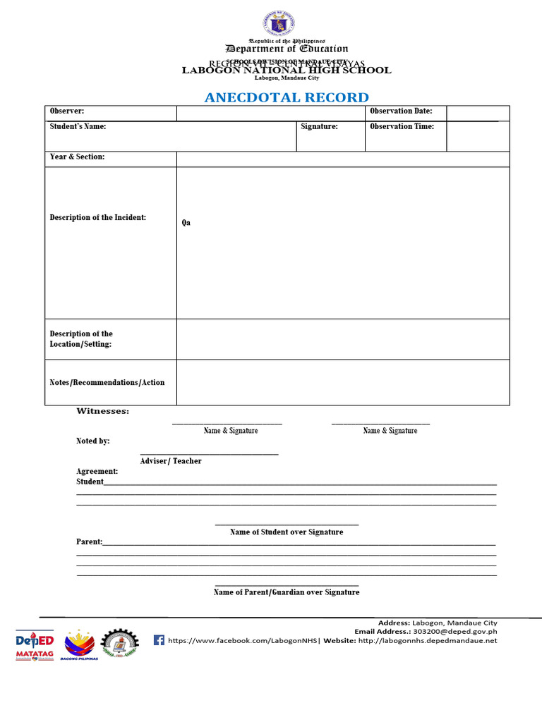 Anecdotal Template | PDF