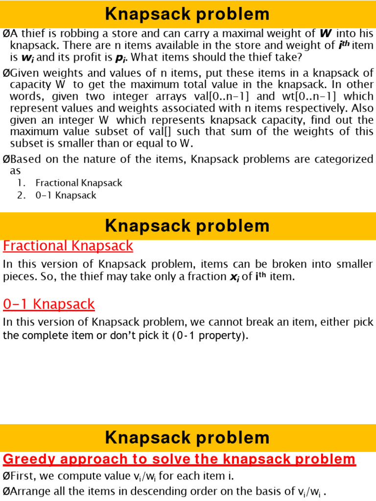 Unit 4-Fractional - Knapsack Problem | PDF | Algorithms And Data Structures | Systems Theory