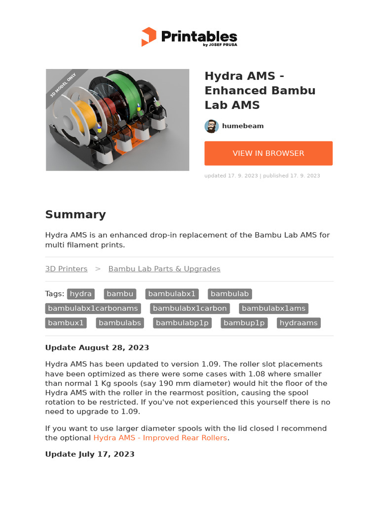 Hydra Ams Enhanced Bambu Lab Ams | PDF | Screw | Materials