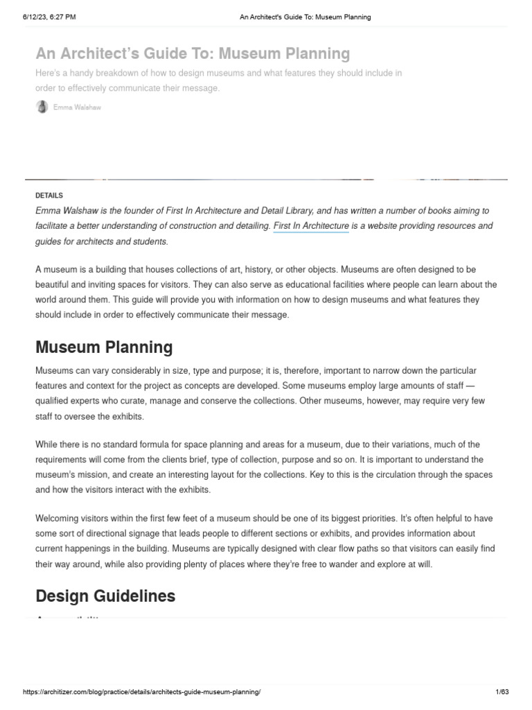 An Architect's Guide To - Museum Planninggg22 | PDF | Museum | Architect