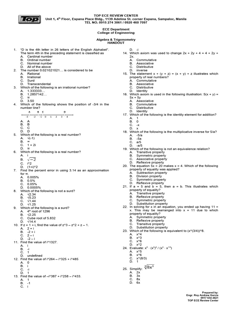 Algebra and Trigonometry HANDOUT Noans | PDF