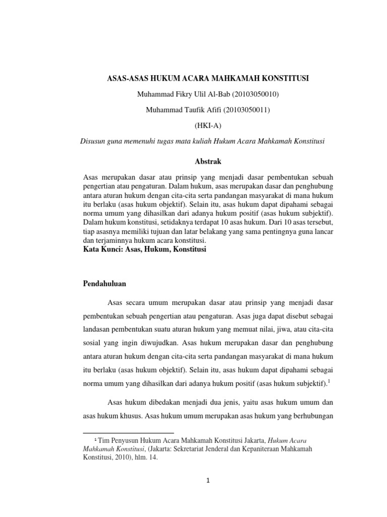 Paper Asas-Asas Hukum Acara Mahkamah Konstitusi | PDF