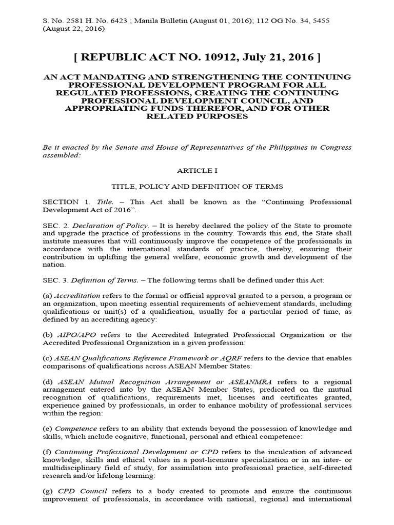 Ra 10912 | PDF | Learning | Professional Development