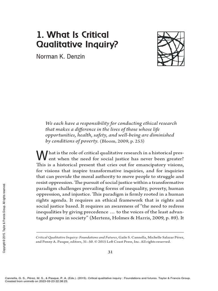 Critical Qualitative Inquiry Foundations and Futur... ---- (Section I ...