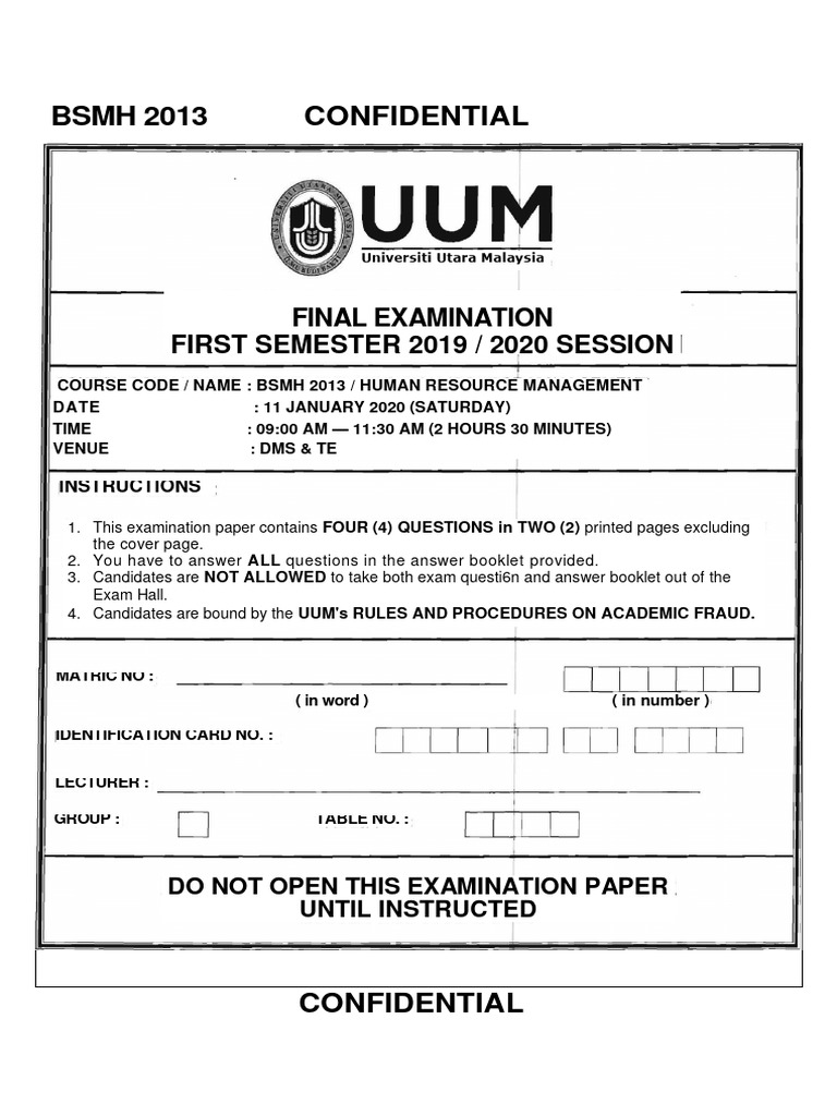 UUM Human Resource Management Exam 2020 | PDF | Finance & Money Management