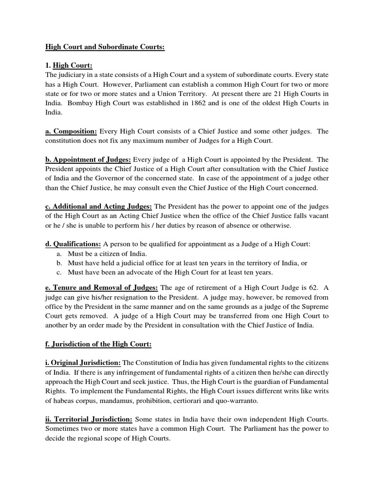 High Court and Subordinate Courts | PDF | Supreme Courts | Jurisdiction