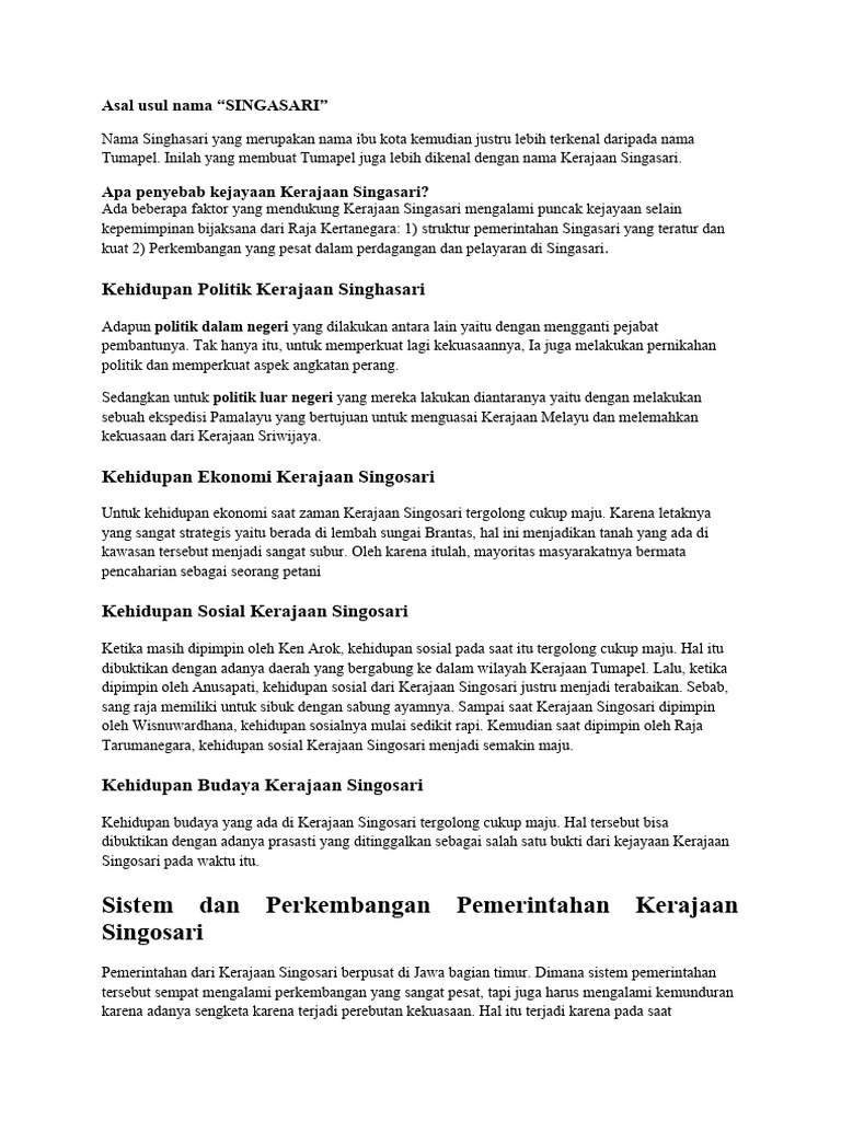 Asal Usul Singasari | PDF