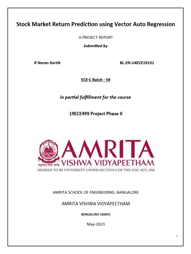 Final Report - Nanda | PDF | Vector Autoregression | Time Series