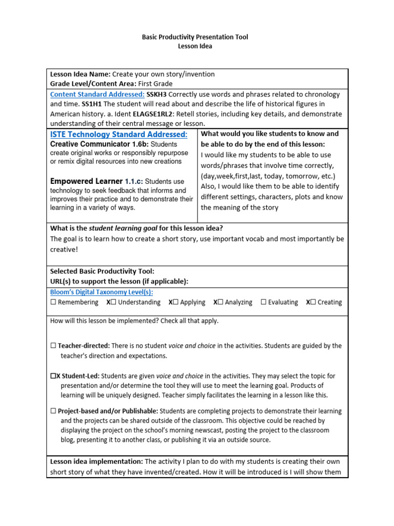 Bpts Basic Productivity Tools Lesson Idea Template 2 | PDF | Project Based Learning | Education ...