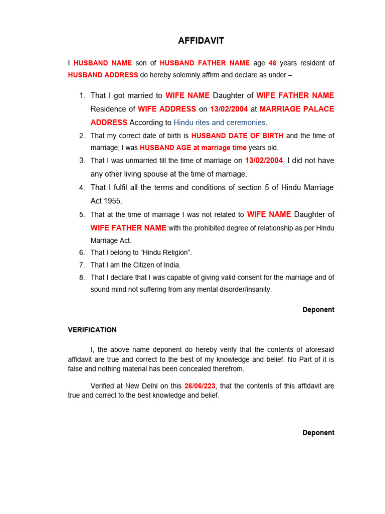 Marriage Affidavit New Format | PDF | Marriage | Affidavit