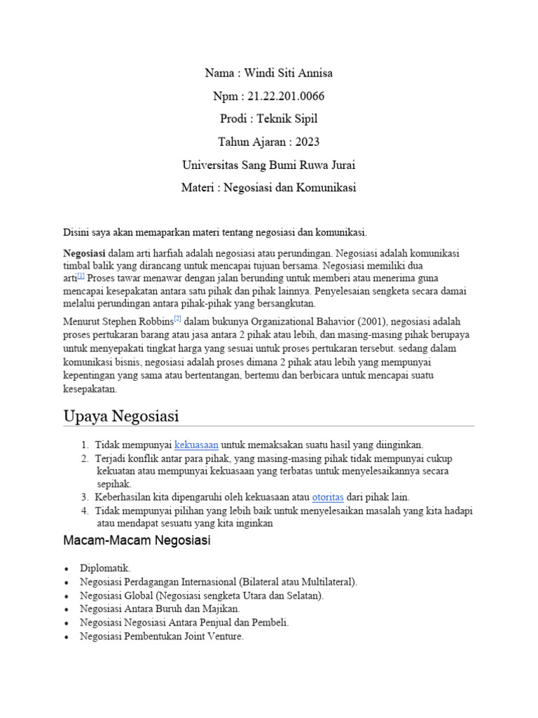 Windi Siti Annisa - Tugas Negosiasi Dan Komunikasi | PDF