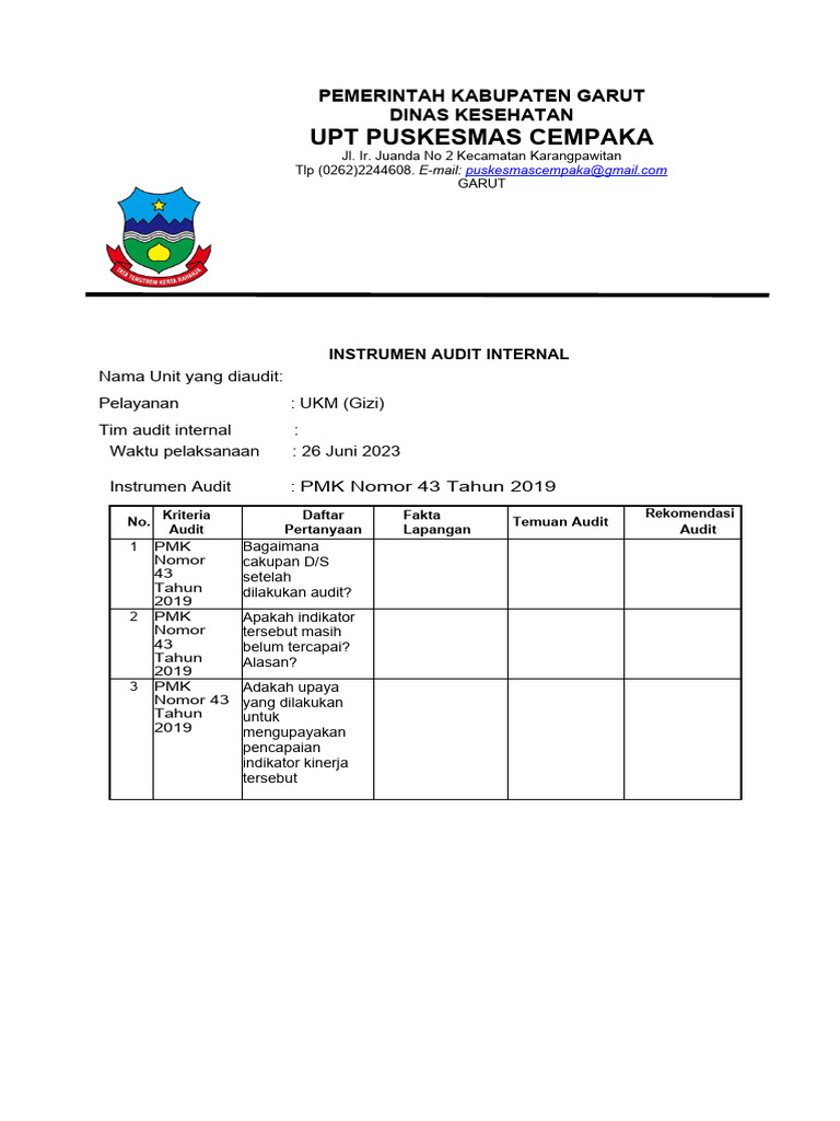 Format Instrumen Audit Gizi 2023 | PDF