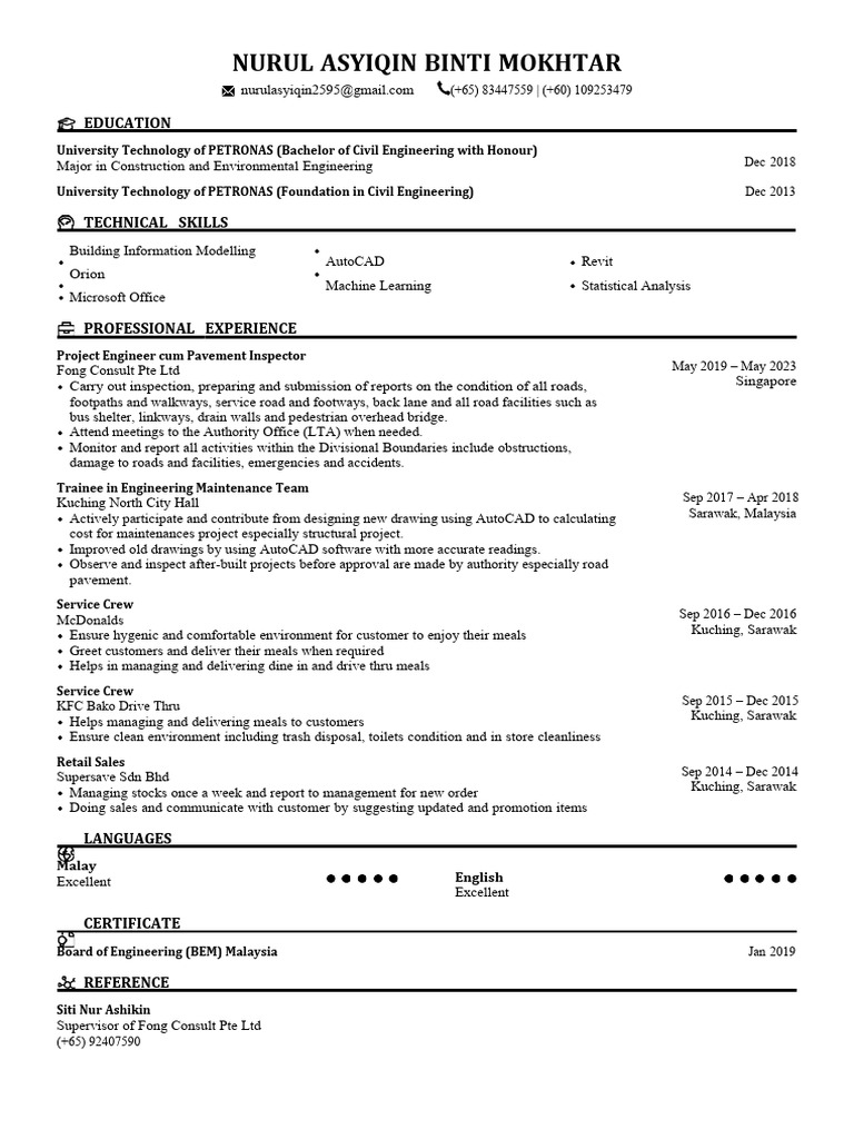 Nurul Asyiqin Binti Mokhtar Resume | PDF | Sarawak | Engineering Nurul Asyiqin Binti Mokhtar Resume | PDF | Sarawak | Engineering